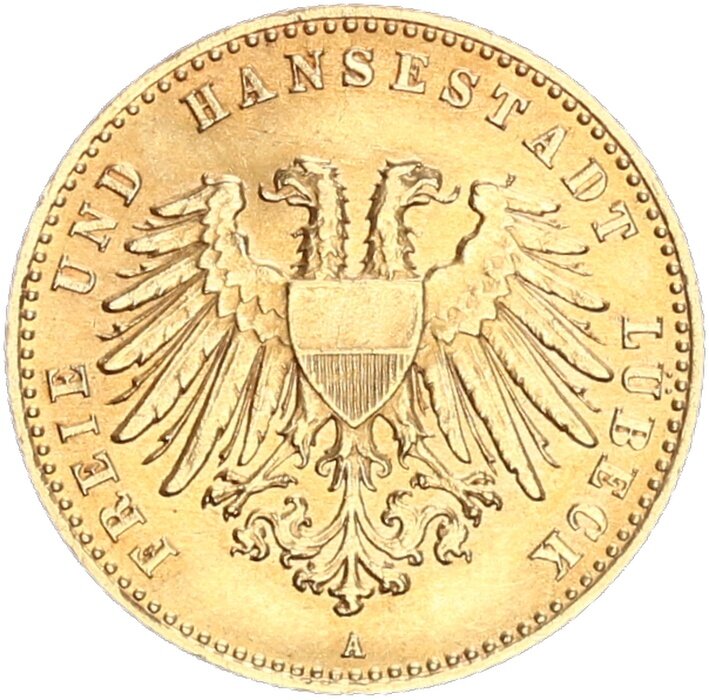Lübeck Freie und Hansestadt 10 Mark 1901 A Gold stgl. Jäger , 3.999,99